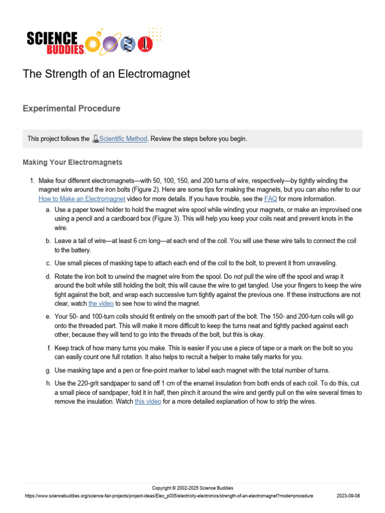 Electromagnet Strength Experiment Guide | PDF | Wire | Screw