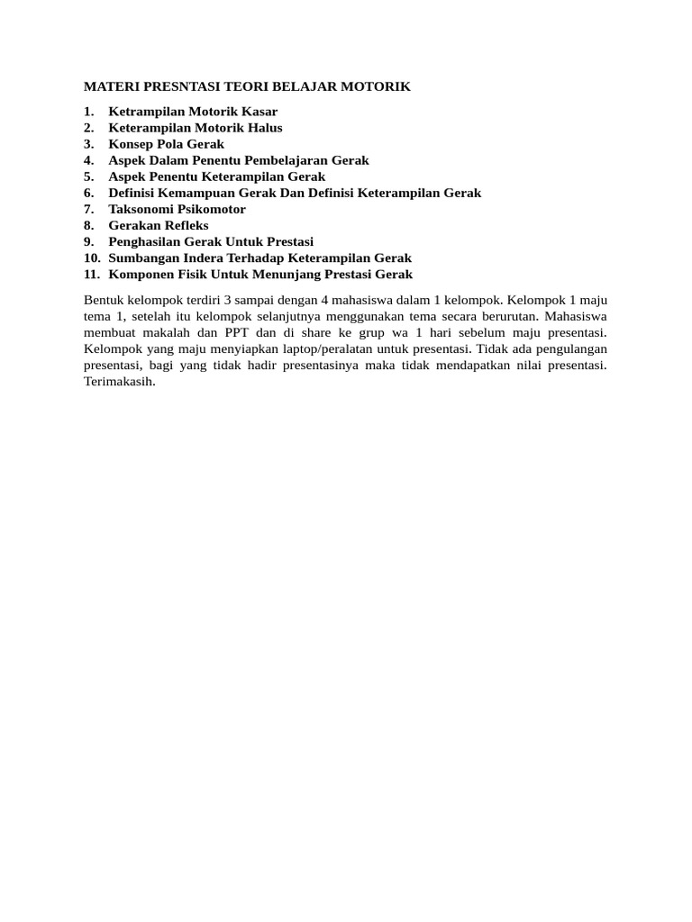 Materi Presntasi Teori Belajar Motorik Kls RPL | PDF