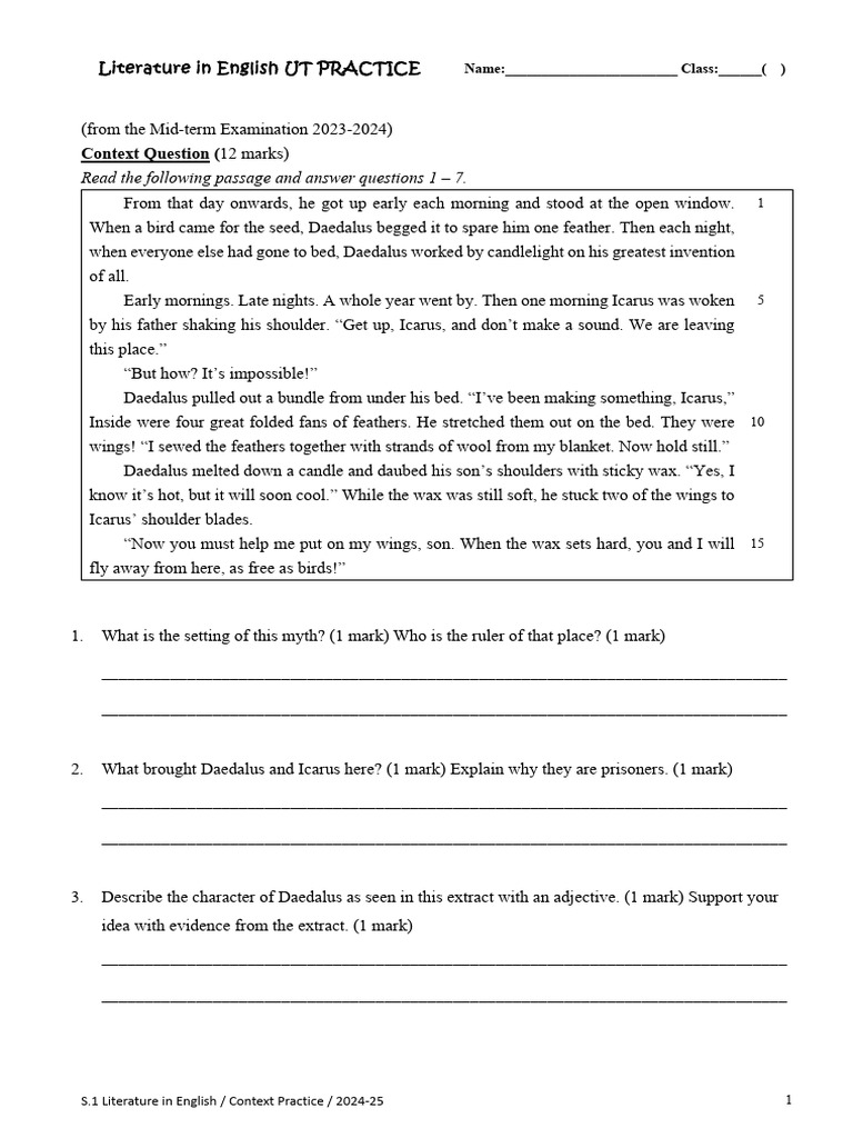 S1 Sample Context Question - From Mid-term Exam 23-24 | PDF