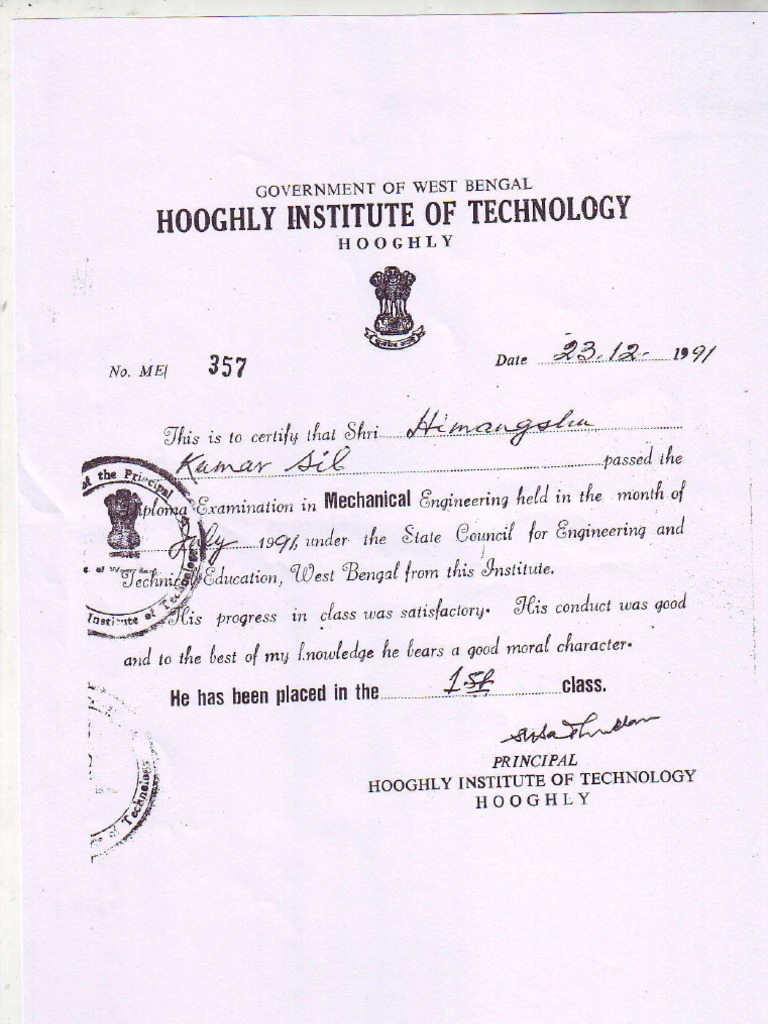 Certificate of Mechanical Engineering Completion | PDF