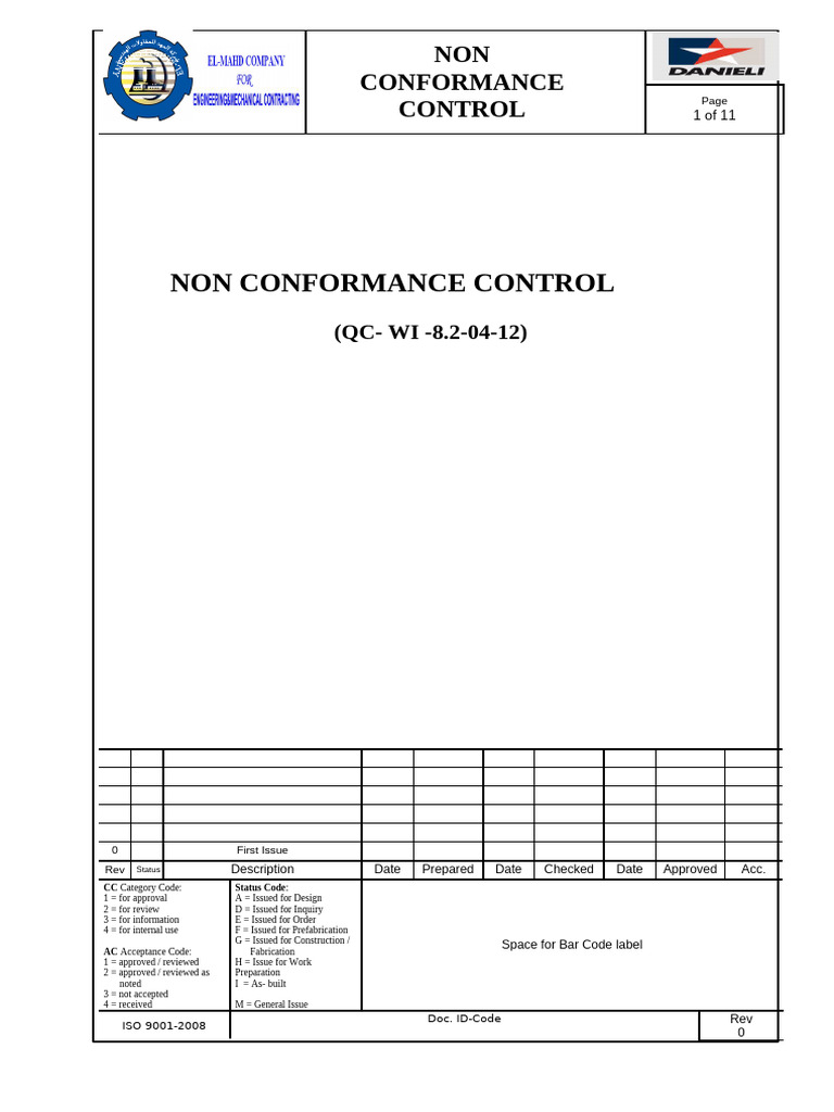 Non-Conformance Control Procedures | PDF