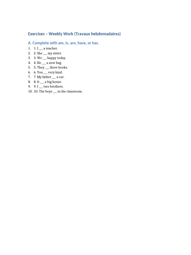 Weekly English Grammar Exercises | PDF