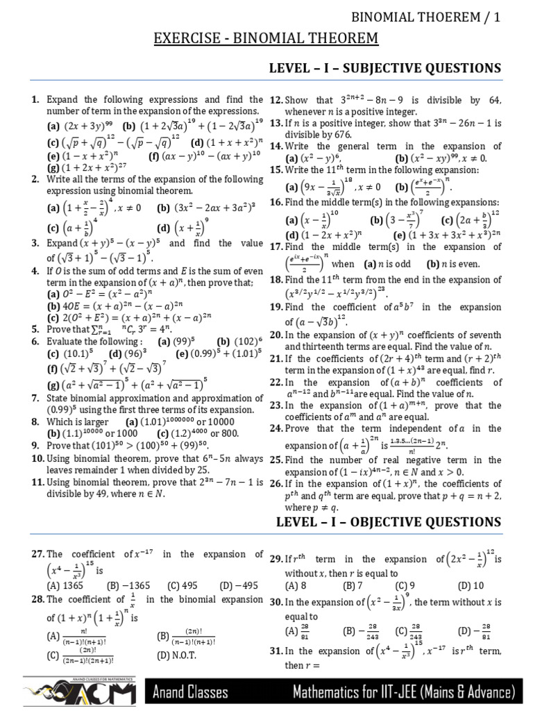 Binomial Theorem Exercises and Solutions | PDF | Polynomial | Numbers