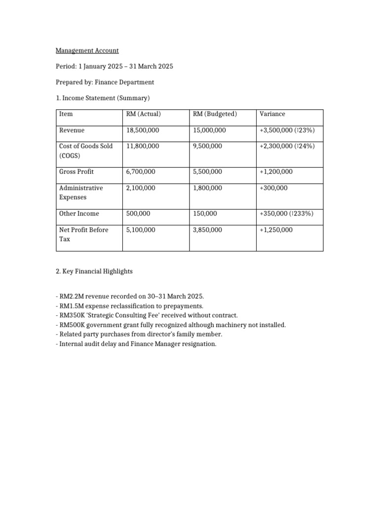 Q1 2025 Management Account Summary | PDF