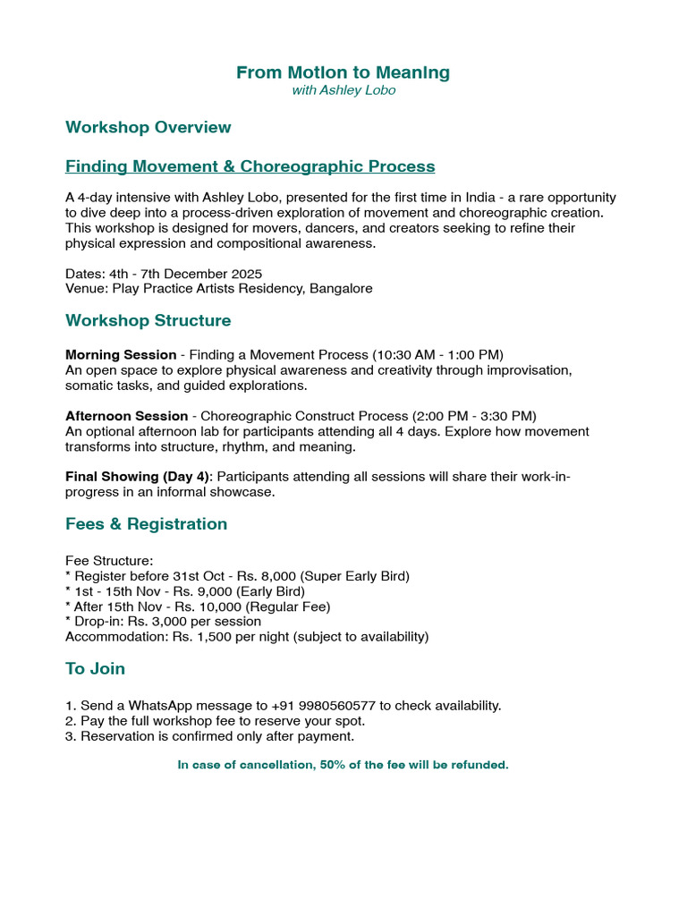 Movement Workshop with Ashley Lobo | PDF | Choreography | Performing Arts