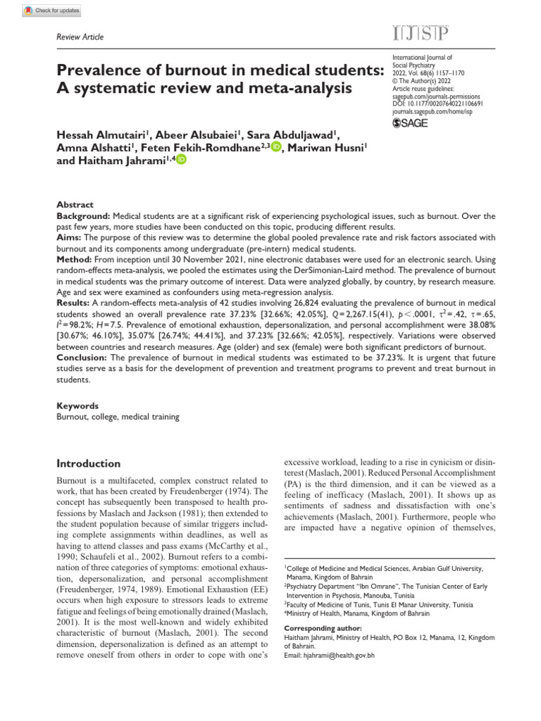 Burnout Prevalence in Medical Students | PDF | Meta Analysis ...