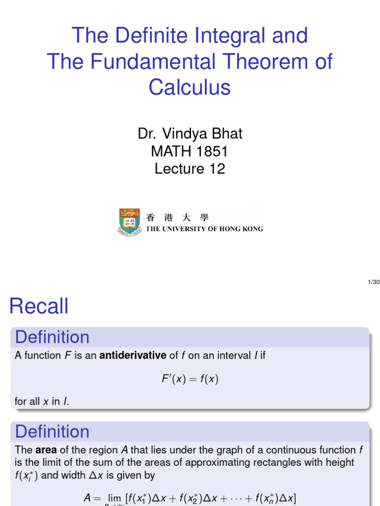 L12 Definite Integral and FTC - Markup | PDF | Integral | Calculus