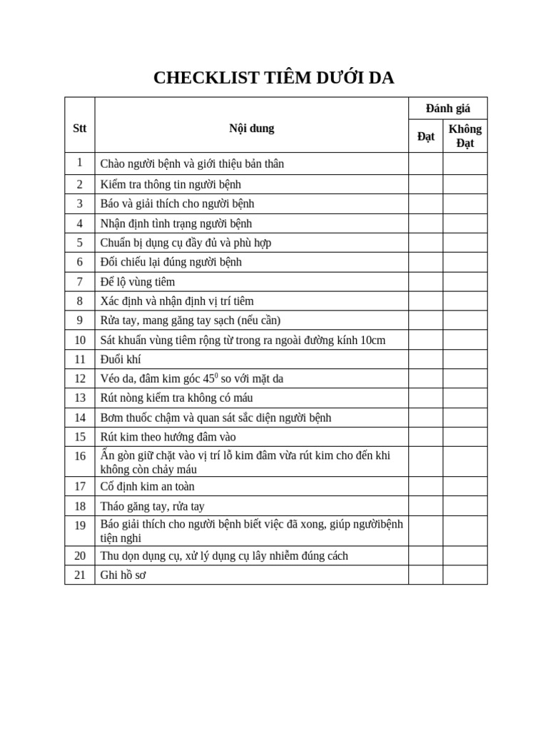 Checklist Tiêm Dư I Da | PDF