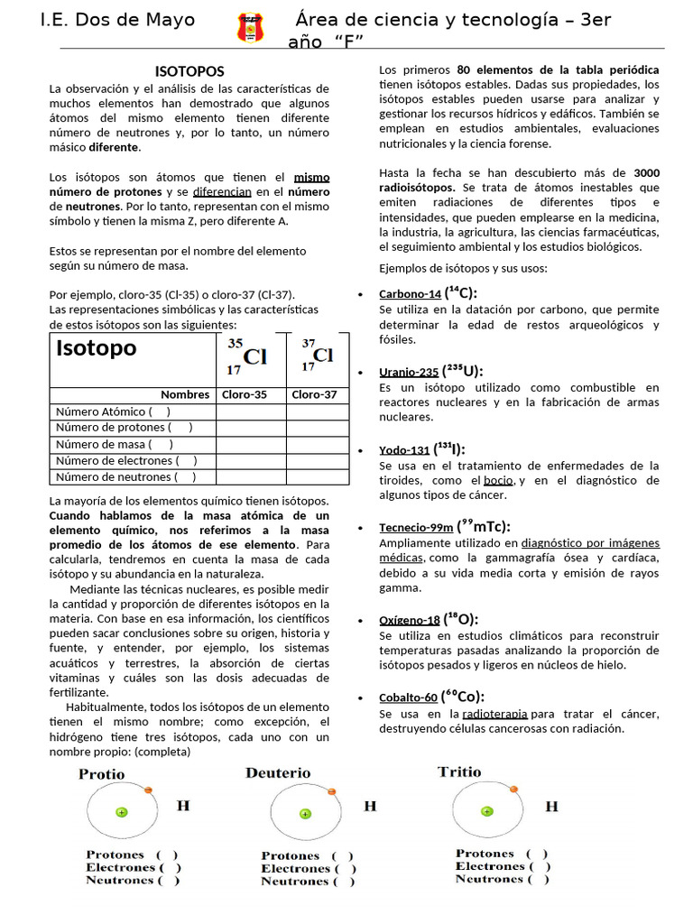 Isótopos, Isóbaros e Iones: Conceptos Clave | PDF | Isótopo | Ácido