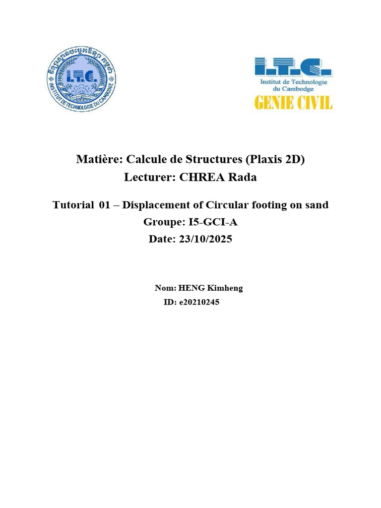 Heng Kimheng Plaxis 2D Lesson 1 | PDF