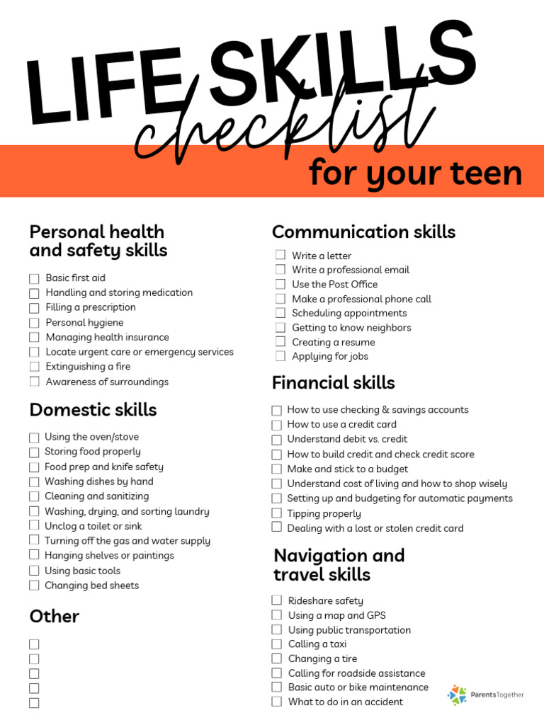 Life Skills Checklist Printable | PDF