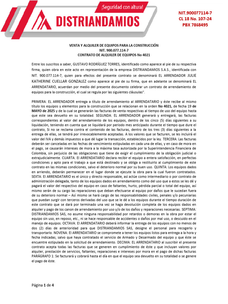 Contrato Alquiler Julie Katherine Cuellar Redactado | PDF | Pagos