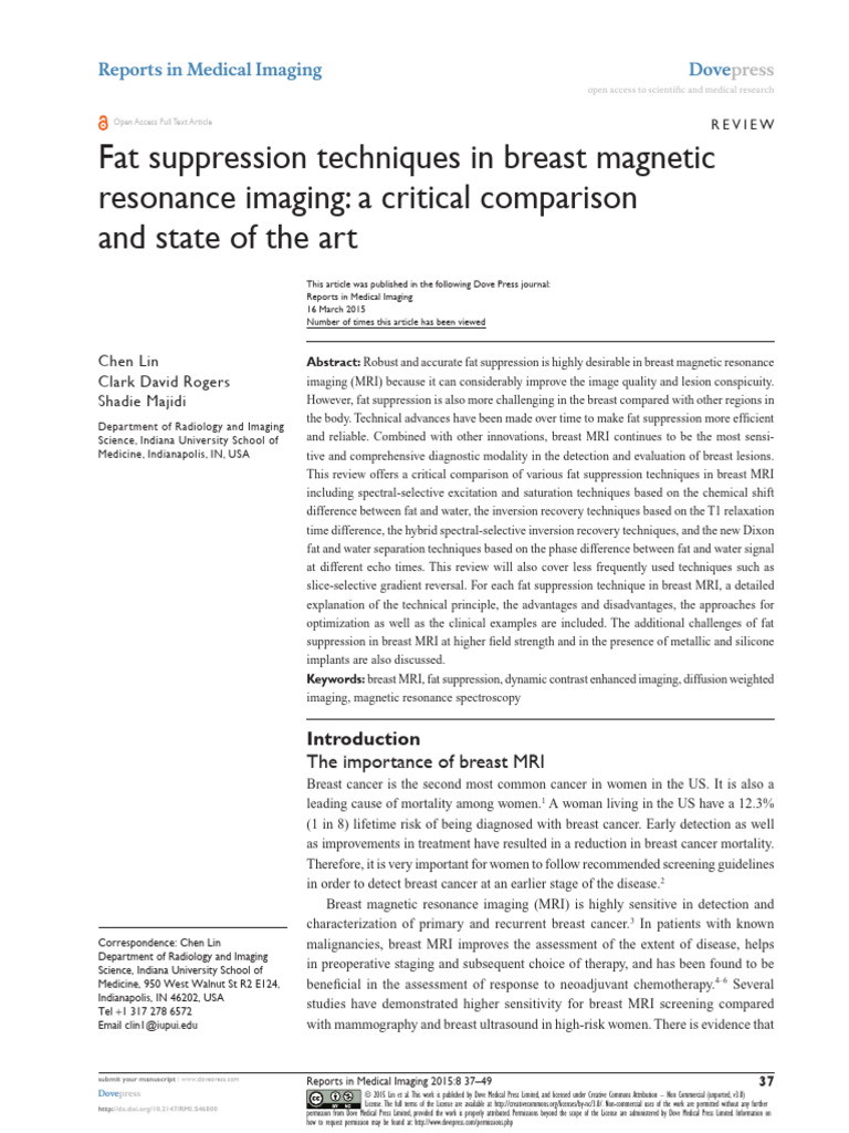 RMI 46800 Fat Suppression Techniques in Breast Mri A Critical Compari ...