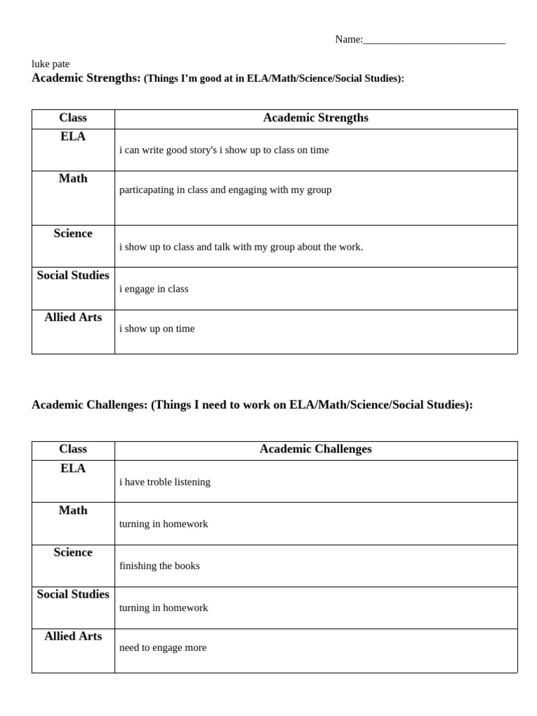 Conferences - Student Self Reflection | PDF | Homework | Teaching