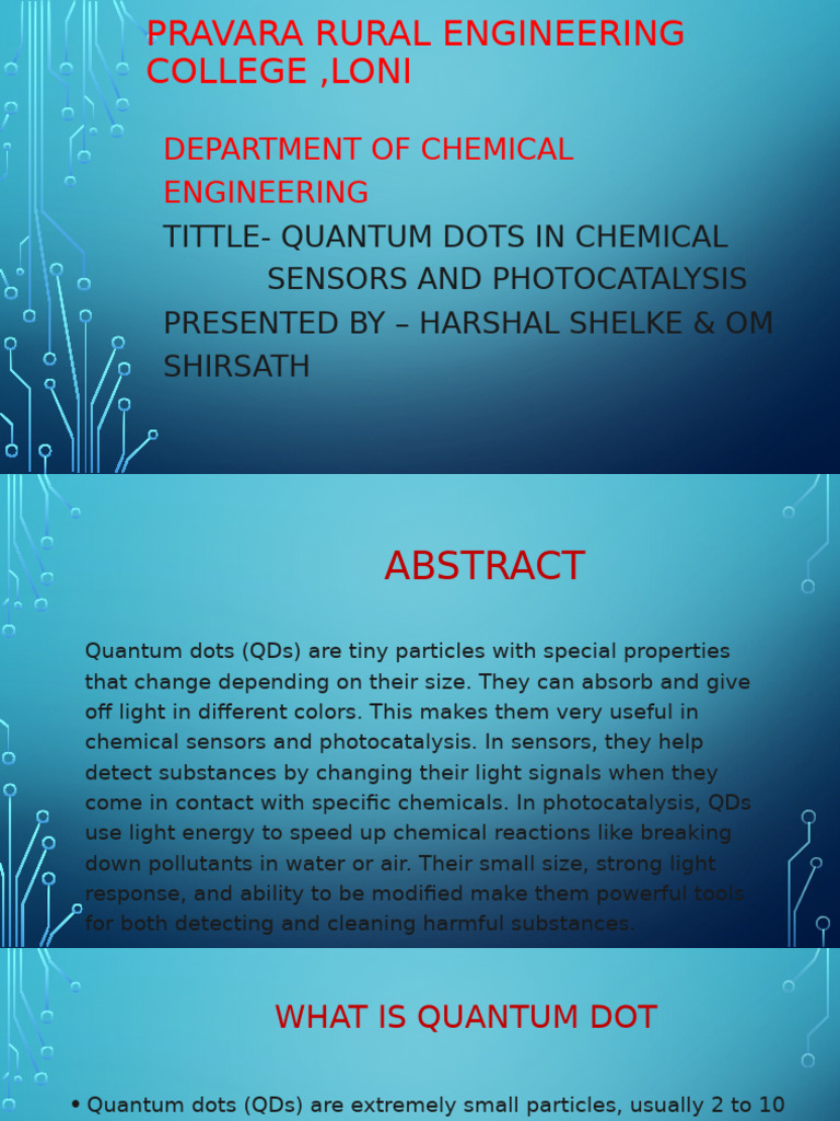 Quantum Dots in Sensors & Photocatalysis | PDF | Physical Chemistry ...