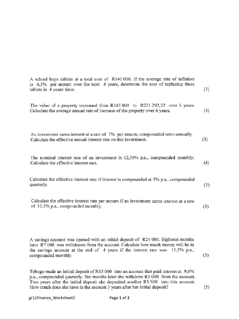 Gr11finance Worksheet2 | PDF
