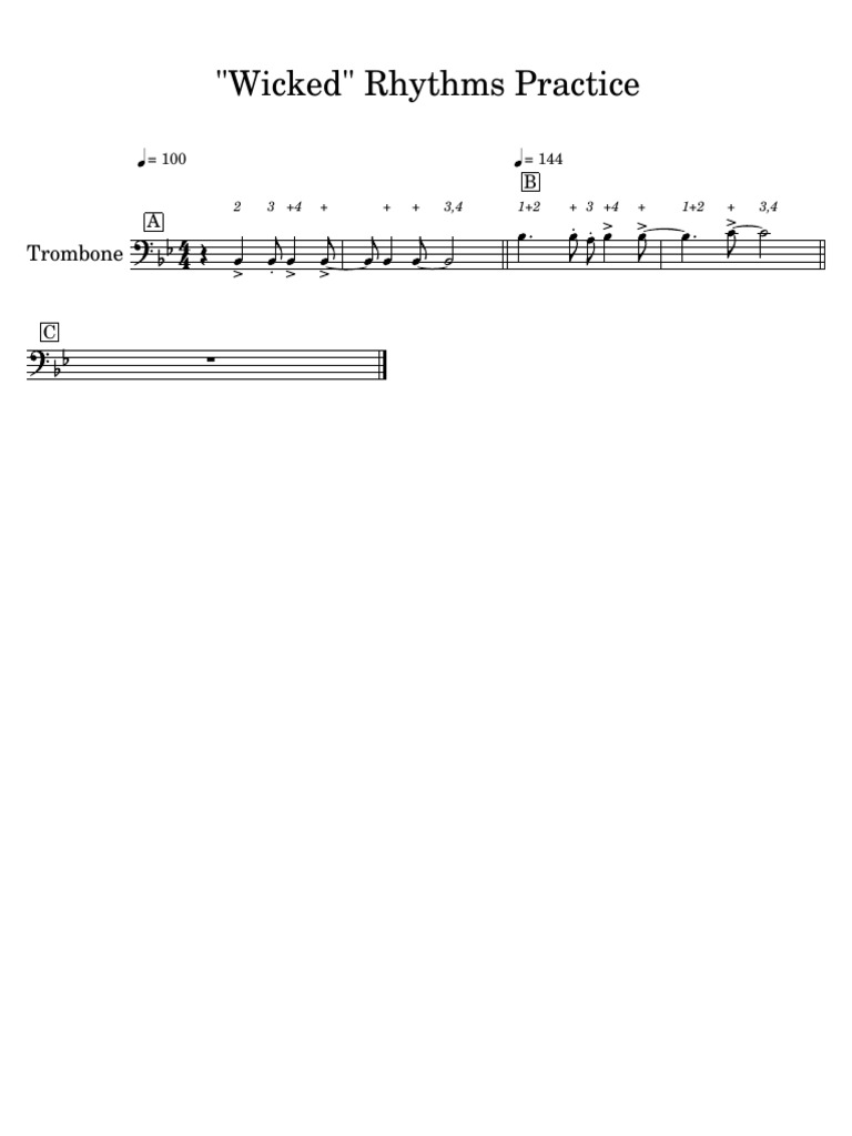 Flat For Education - Wicked - Rhythms Practice Trombone | PDF