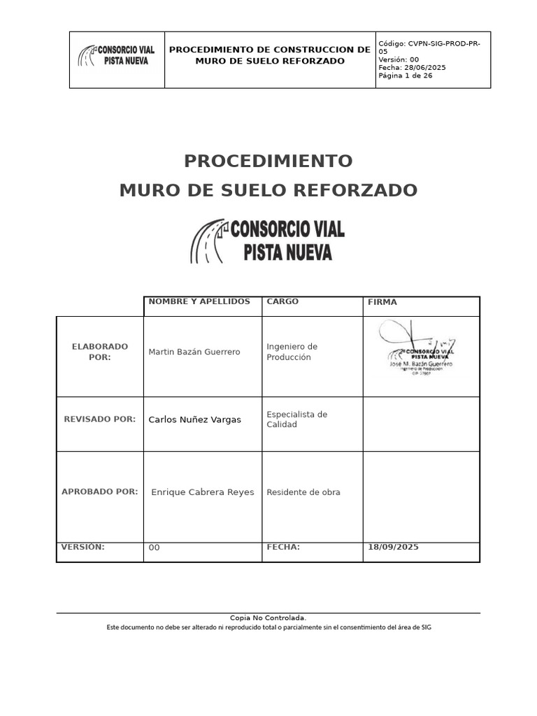 CVPN-SIG-PROD-PR-06 - Procedimiento de Trabajo de Muro de Suelo ...