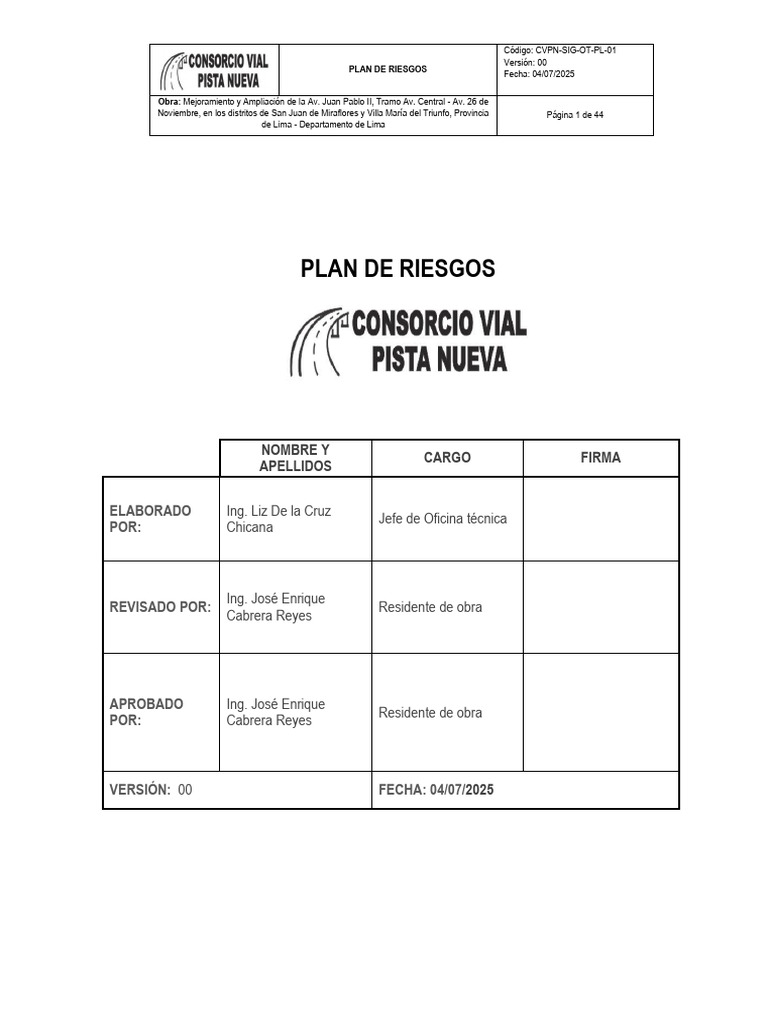 CVPN Sig Ot PL 01 Plan de Riesgos | PDF | Lima