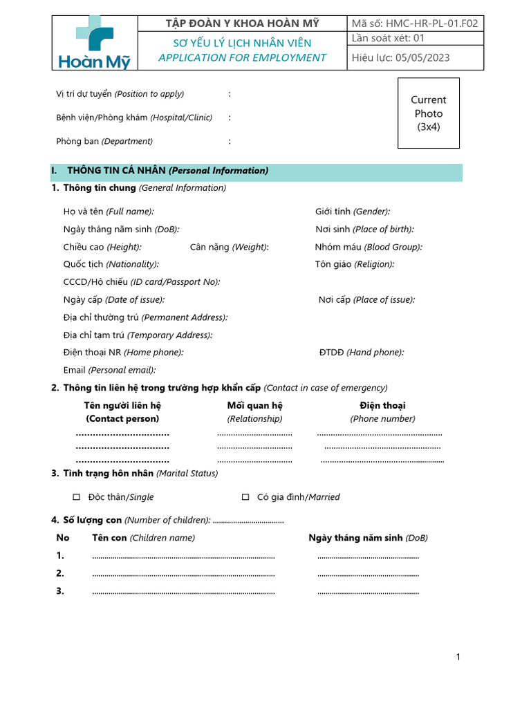 HMC HR PL 01.F02 Application For Employment | PDF