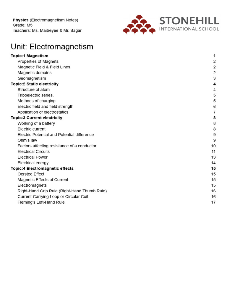 Electromagnetism Study Notes for M5 | PDF | Electrical Resistivity And ...