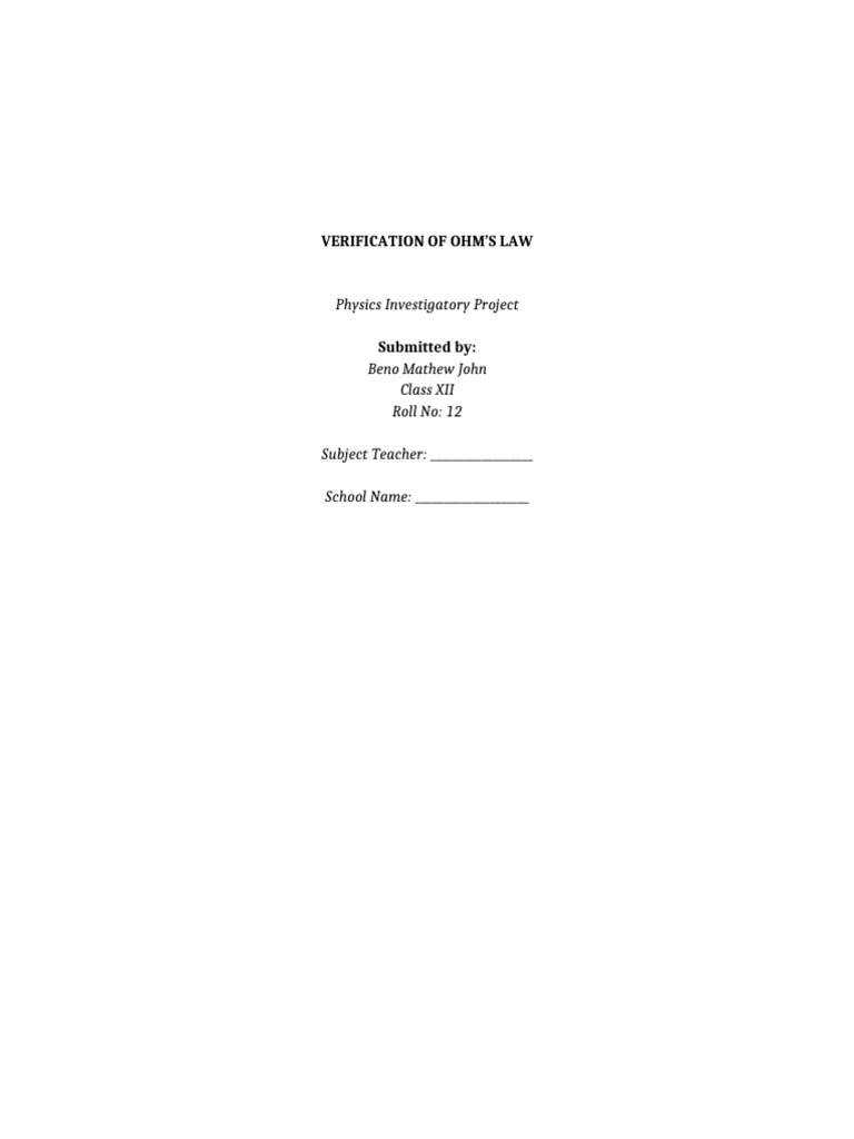 Ohm's Law Verification Project Report | PDF | Voltage | Electric Current
