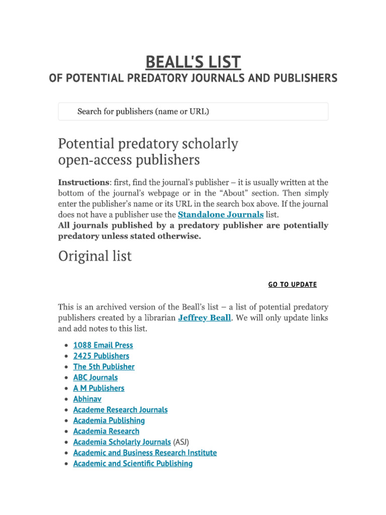 Beall - S List - of Potential Predatory Journals and Publishers | PDF