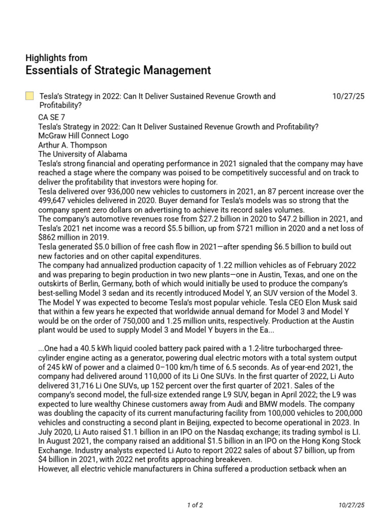 Essentials of Strategic Management-Highlights | PDF | Car | Green Vehicles