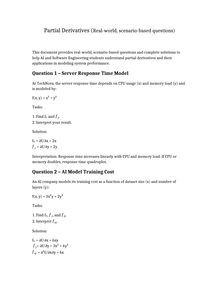 Partial Derivatives Practice Problems | PDF