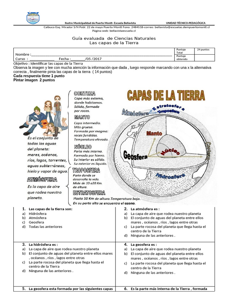 Guía de Evaluación: Capas de la Tierra | PDF | Tierra | Temblores