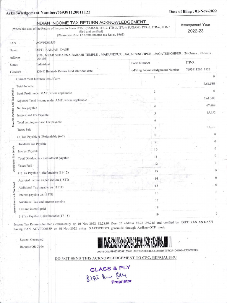Dipti Ranjan Balancesheet With Glass and Ply Projections | PDF
