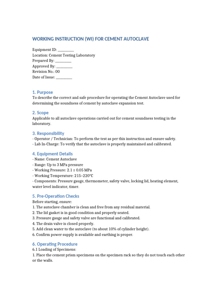 Cement Autoclave Operation Guide | PDF | Calibration | Pressure Measurement