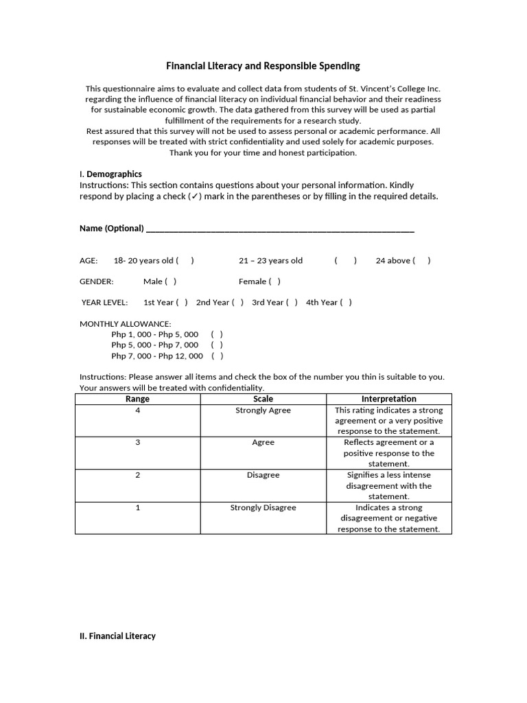 Financial Literacy Survey for Students | PDF | Money | Literacy