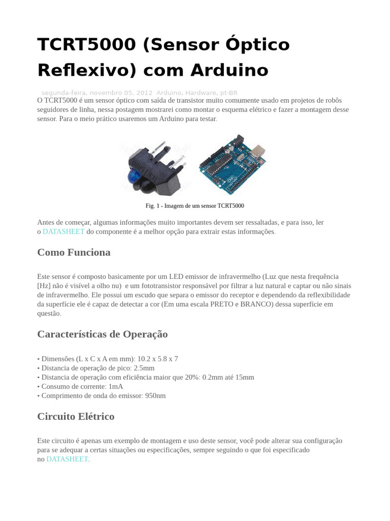 TCRT5000 Sensor Óptico Reflexivo Com Arduino | PDF | Arduino | Diodo ...