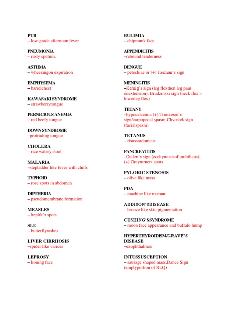 Pathognomonic Signs | Download Free PDF | Wellness | Medical