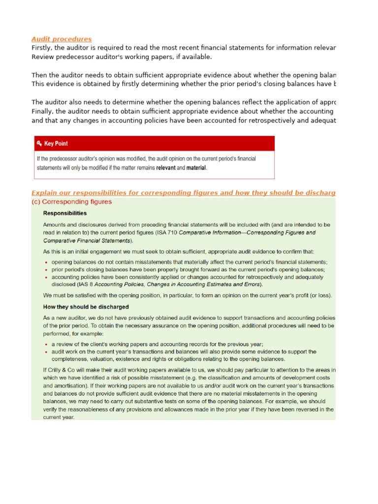 Audit Procedures for Opening Balances | PDF