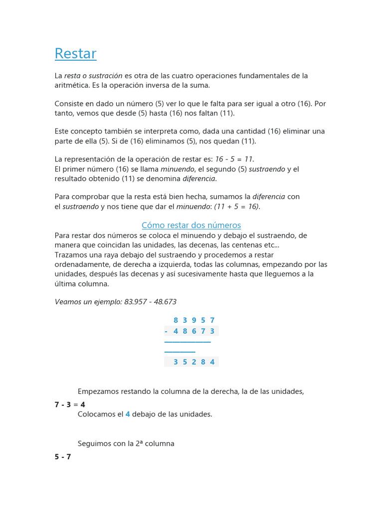 Cómo restar dos números correctamente | PDF | Sustracción | Aritmética