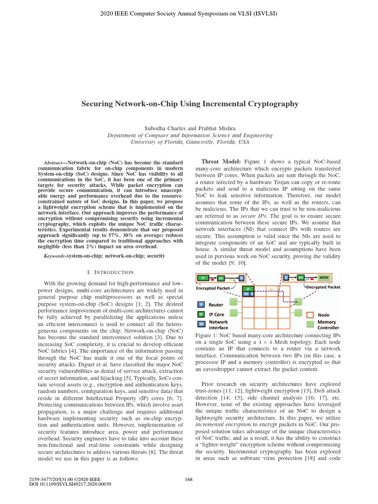 Securing Network-On-Chip Using Incremental Cryptography | PDF | Encryption | System On A Chip