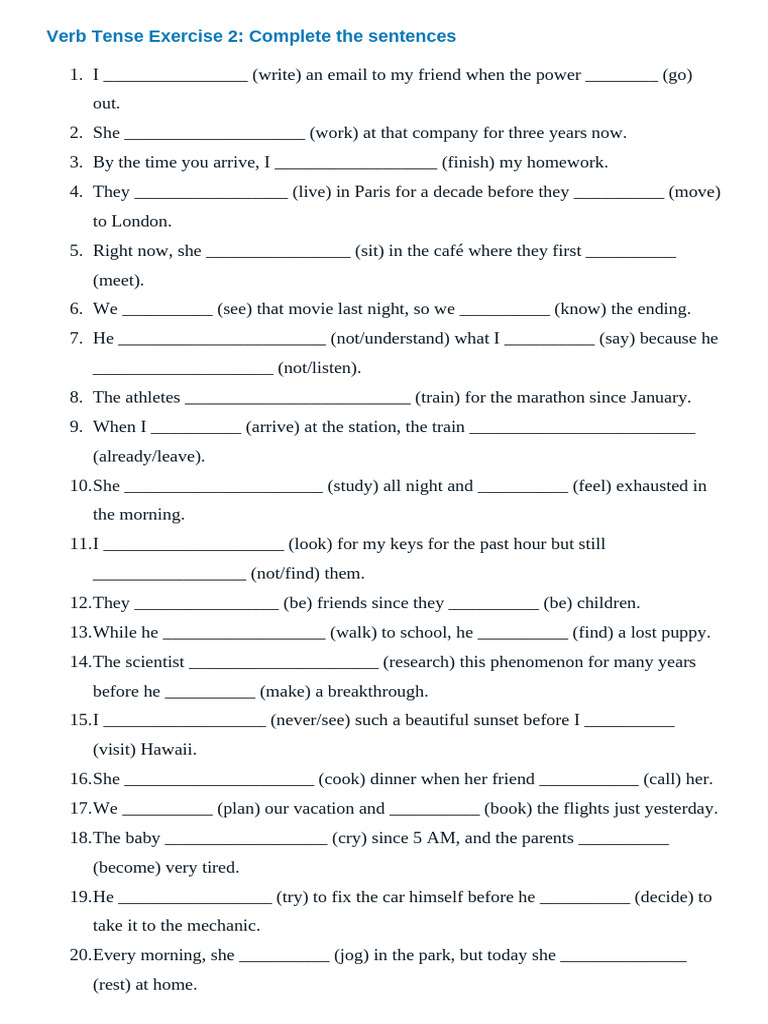 Verb Tense Exercise 2 | PDF