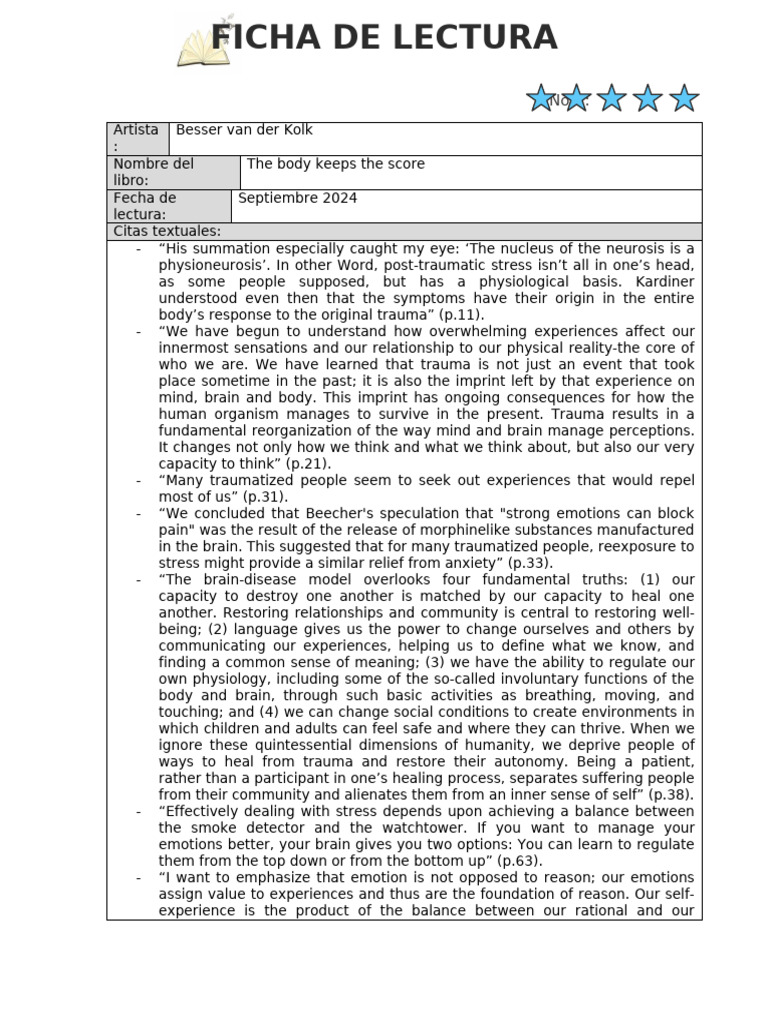 Besser Van Der Kolk - 2015 - The Body Keeps The Score | PDF ...
