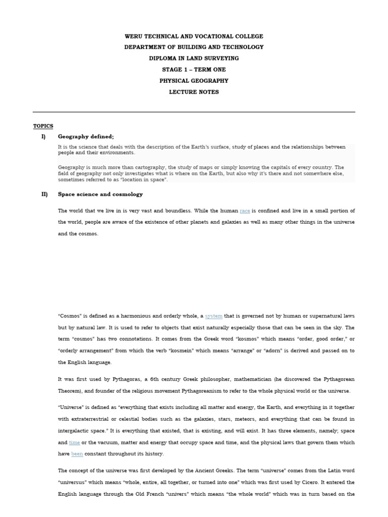 Physical Geography Notes | PDF | Earth | Crust (Geology)
