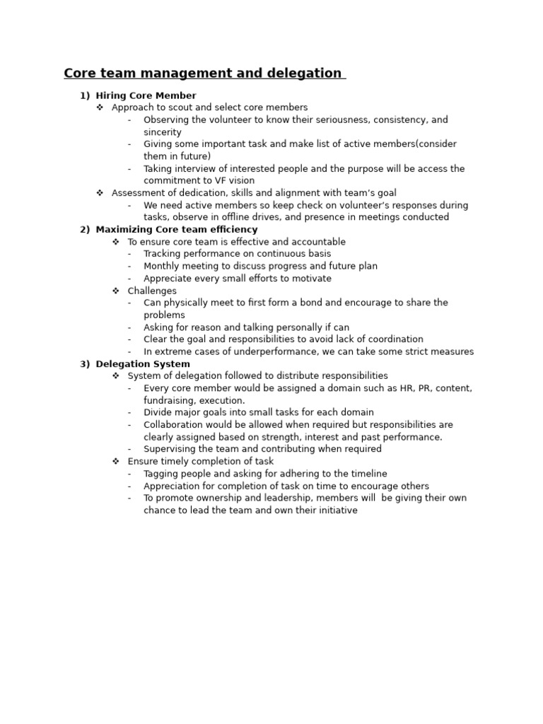 Core Team Management and Delegation | PDF