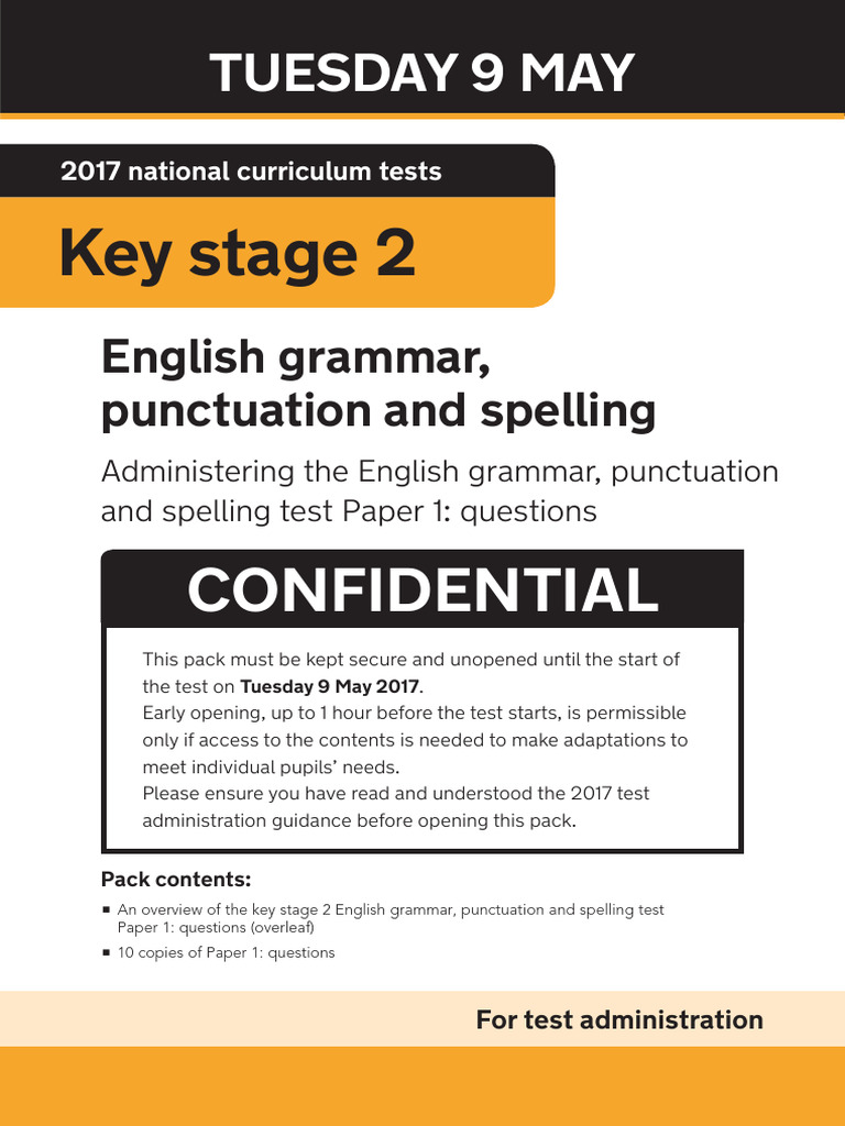 STA177771e 2017 Key Stage 2 English Grammar Punctuation and Spelling ...