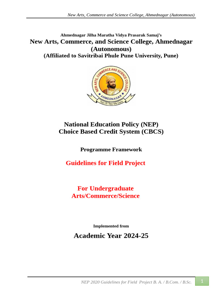 NEP 2020 Field Project Guidelines for Students | PDF | Evaluation