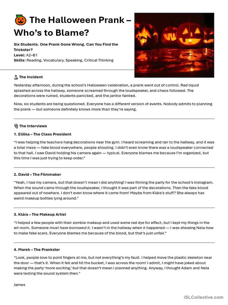 The Halloween Prank - Who's To Blame | PDF