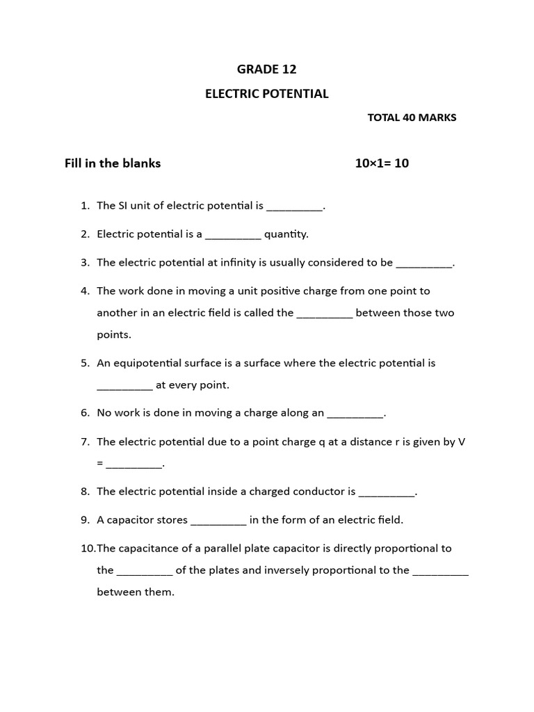 Grade 12 Electric Potential | PDF