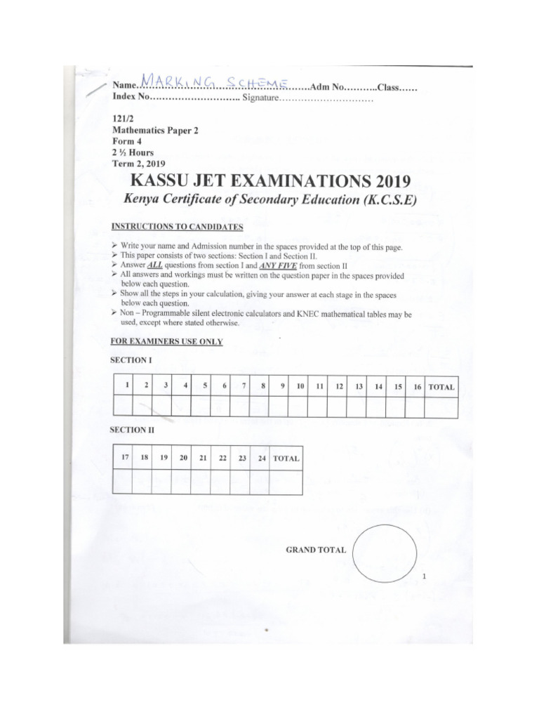Mathematics Paper 2 Scheme | PDF