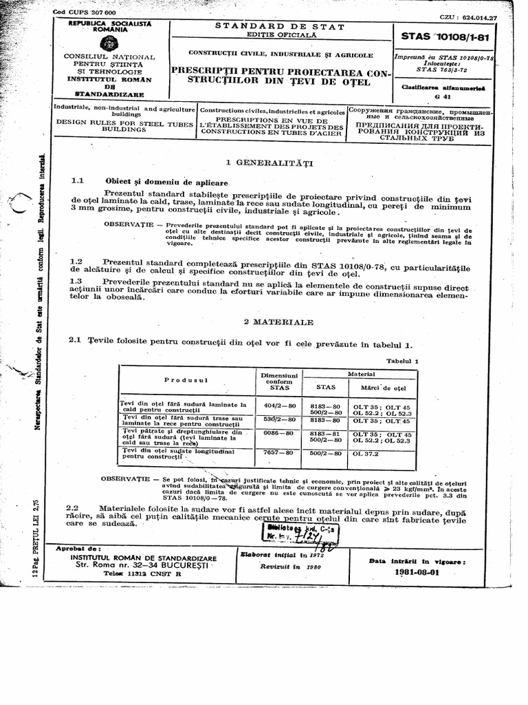 Constr Din Tevi de Otel Stas10108-1-81 | PDF