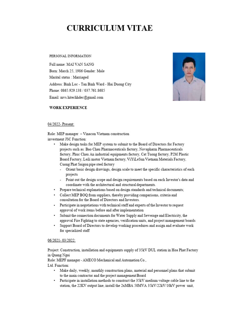 Curriculum Vitae: Work Experience | PDF