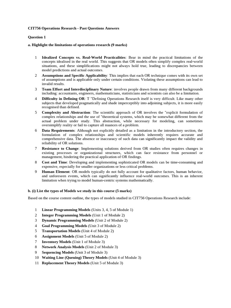 Operations Research Limitations & Models | PDF | Mathematical ...